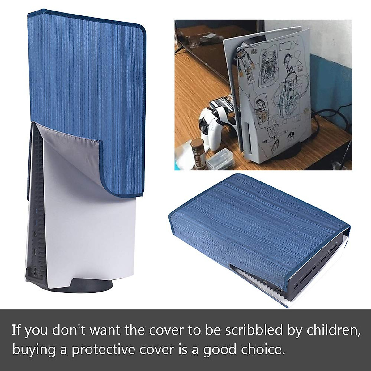 SHIYETA Dust Cover Soft Thick Cover Sleeve for Playstation 5 Console Digital Edition & Regular Edition, Anti Scratch Waterproof Cover Sleeve -Easy Access Cable Port (Blue)