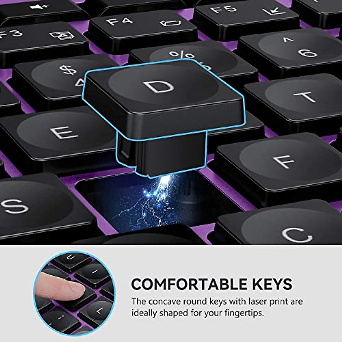 Wireless Keyboard and Mouse Combo, VIVEFOX 2.4GHz Cordless Quiet USB Keyboard Mouse, Full Size Ergonomic Keyboard Mouse with 14 Multimedia Hotkeys for Windows Laptop Computer Desktop, Purple