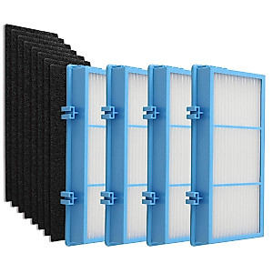 DerBlue 4 True HEPA Air Filter + 8 Carbon Booster Pre-Filters for Holmes AER1 HEPA Type Total Air Filter Replacement Filters for HAPF30AT and HAP242-NUC