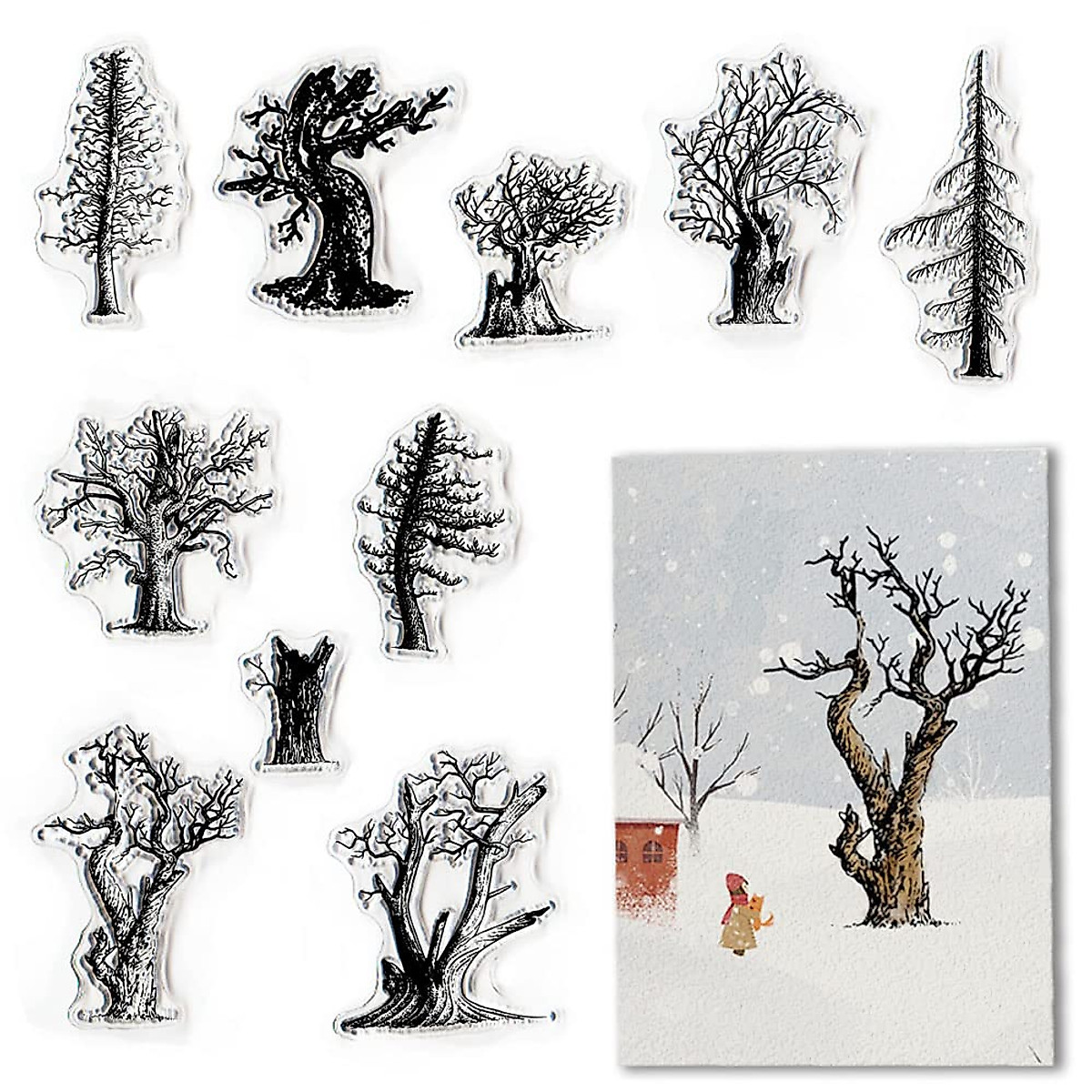 Hying Christmas Background Clear Stamp for Card Making, Tree Branch Transparent Rubber Stamp for Bullet Journal DIY Scrapbook Decoration
