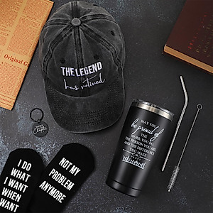 Skylety Set of 5 Retirement Gifts for Men 20 oz Stainless Steel Tumbler Retirement Sign Adjustable Hat Cap Funny Retirement Socks Enjoy the Next Chapter Keychain with Gift Box for Coworker Officer Dad