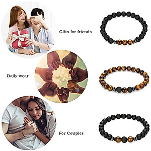 MengPa Mens Beaded Bracelets Matte Lava Rock Volcanic Stone Beads for Women Stretch Bracelet Brown Tiger Eye Fashion Jewelry US4543C