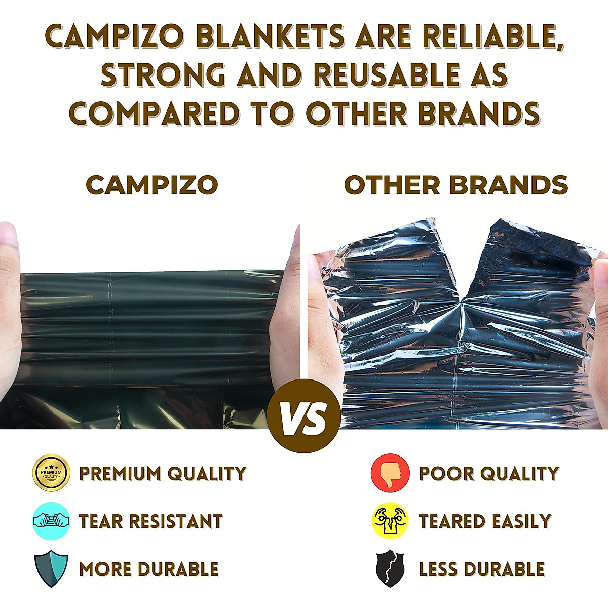 CAMPIZO 4 Pack Emergency Blankets - Thermal Blanket, Space Blanket, Mylar Blanket, Survival Blanket, Foil Blanket, Designed by NASA, Extra Large and Wide for Camping, Hiking, Marathon, (Army Green)