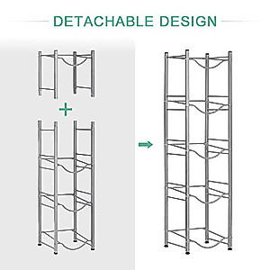 Water Cooler Jug Rack 5 Gallon Water Bottle Storage Shelve 5 Tier Detachable Water Bottle Holder Standing Buckets Dispenser Organizer Heavy Duty Cabby Rack with Anti-slip Rubber,Silver