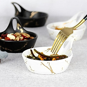 Sizikato 3pcs Porcelain Sauce Dish with Handle, 4-Inch Caviar Dish, Spoon Shape