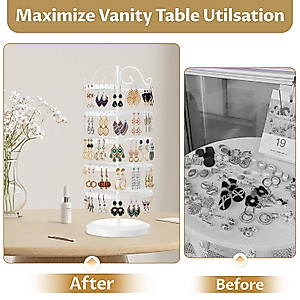 LASZOLA 5 Tiers Metal Earring Holder Organizer, Stable Rotating Jewelry Display Stand for Women Girls, 400 Holes and Grooves Earring Spin Table Rack Tower Tree for Necklace Bracelet Ring - White