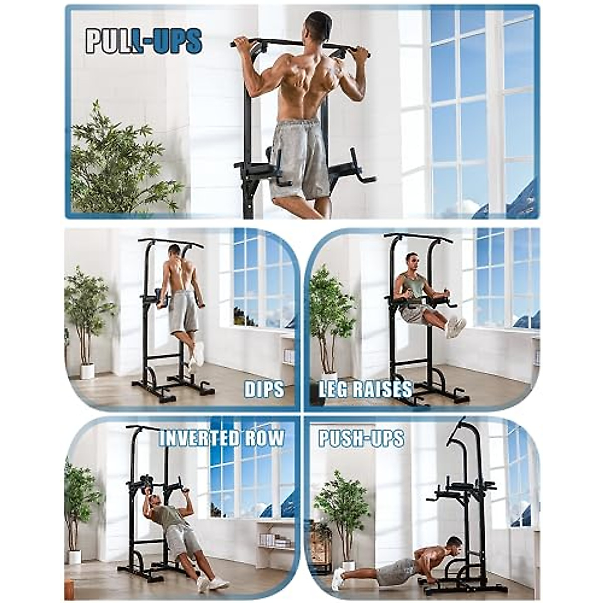 Sportsroyals Power Tower Dip Station Pull Up Bar for Home Gym Strength Training Workout Equipment, 400LBS.