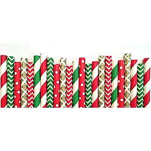 Pack of 150 Christmas Paper Straws in Red, Green and Gold. Holiday Straws, Vintage Party Supplies, Santa Red & Emerald Elf Green Straws