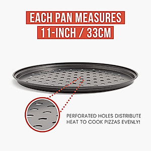 Chef Pomodoro Pizza Baking Set with 3 Pizza Pans & Pizza Rack, 13-Inch, Non-stick Pizza Stand & Pizza Tray for Oven, Grill, Pizza Pan with Holes, Perforated Pizza Pan for Oven, Barbeque
