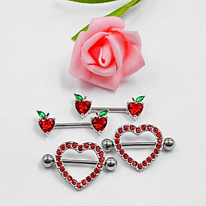 FLOGWE 2Pairs 14G Heart Nipple Ring 316L Surgical Steel Nipple barbells Heart CZ Nipple barbell Ring Body Piercing Jewelry for Women…