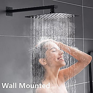 Esnbia 12" Rain Shower Head, Stainless Steel Rainfall Ceiling Mount Shower Head, 2.5 GPM Water Flow, Matte Black （Shower Arm NOT Include）