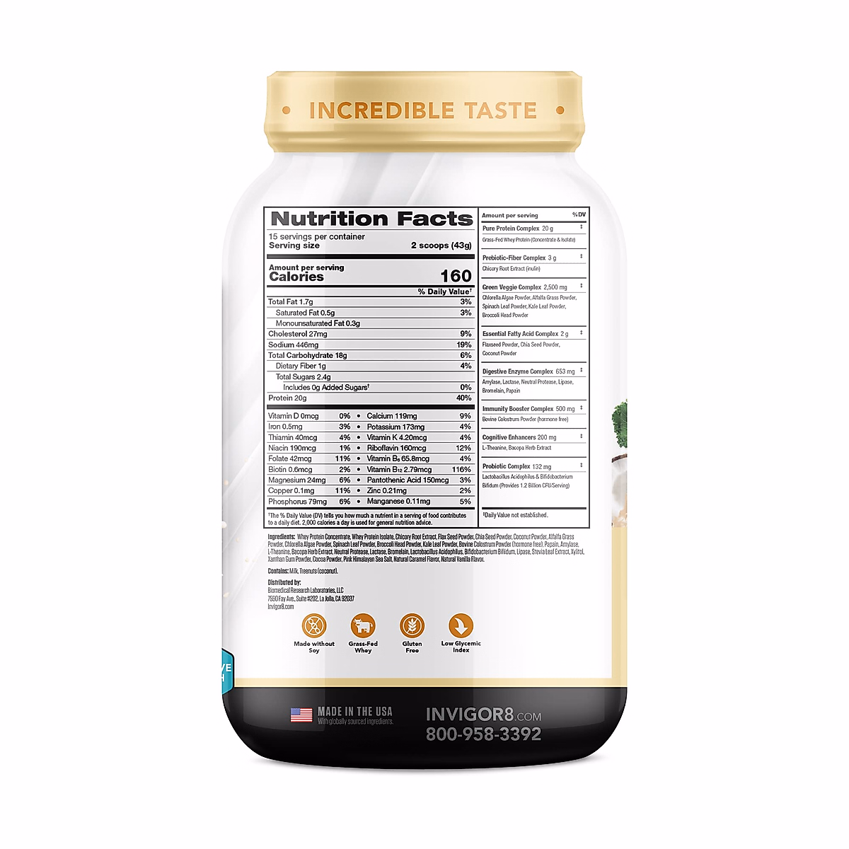 INVIGOR8 Superfood Shake (Vanilla & Salted Caramel Bundle) Gluten-Free Non GMO Meal Replacement Grass-Fed Whey Protein Shake with Probiotics and Omega 3 (1290g)