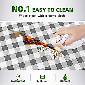 UMINEUX Picnic Table Cover with Bench Covers Fitted Table Clothes for 6 Foot Rectangle Tables Vinyl Flannel Backing with Elastic Edge -for Outdoor/Indoor Party&Dining(30x72 Inch,3-Pieces, Gray Plaid)