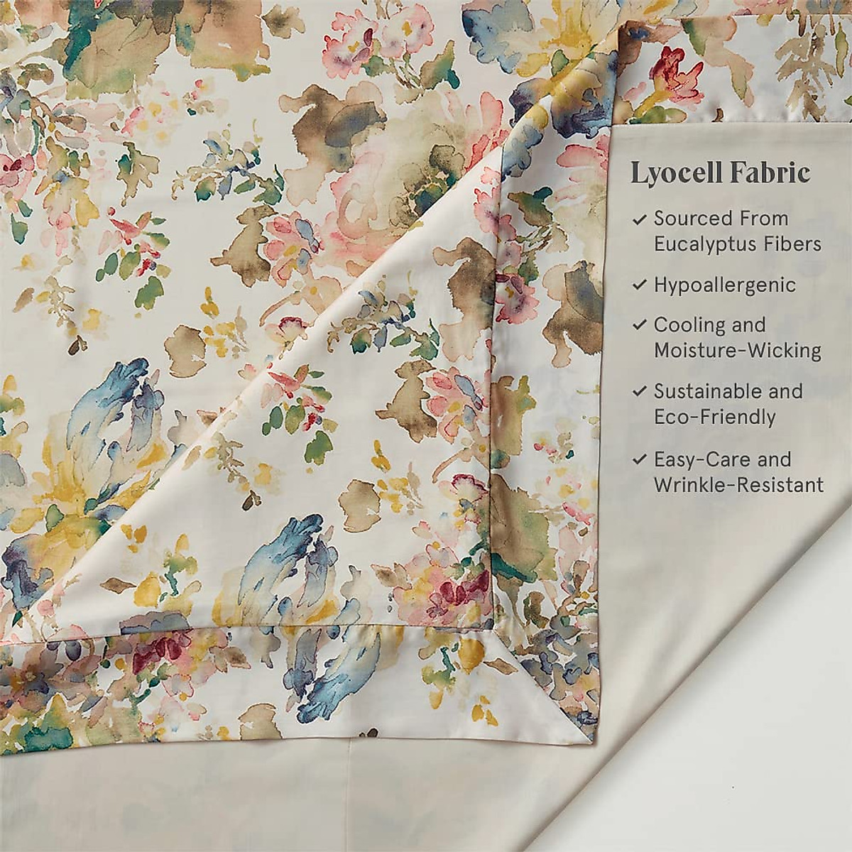 HiEnd Accents Floral Bedding Jardin Lyocell 3 Piece Queen Duvet Cover Set, Cottage Garden Botanical Rose Print Bed Set, Women Girls Soft Silky Flower Comforter Cover with Pillow Shams