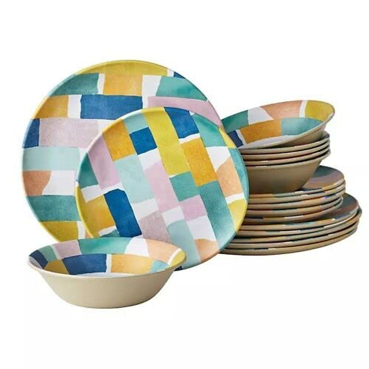 Member's Mark Melamine Dinnerware Set 18Pc BPA Free Dishwasher Safe Color Block