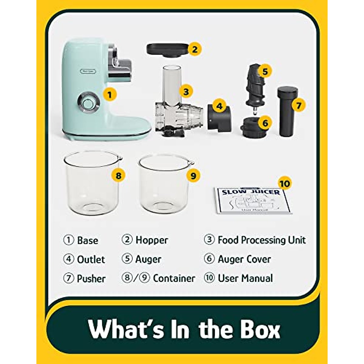 Hazel Quinn Masticating Juicer, Slow Cold Press Juicer Machines for Fruit and Vegetable, Easy to Clean, 2-Speed Modes & Reverse Function, 80 RPM Quiet Motor Below 65dB, Mint Green, Retro Style