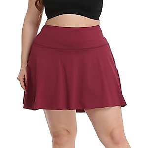 HDE Women's Plus Size Tennis Skort Pleated Athletic Golf Skirt with Shorts Burgundy - 3X