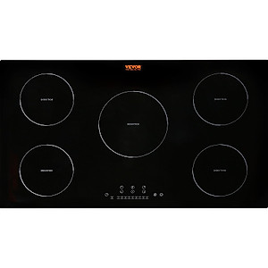 VEVOR Electric Cooktop, 5 Burners, 36'' Induction Stove Top, Built-in Magnetic Cooktop 9200W, 9 Heating Level Multifunctional Burner, LED Touch Screen w/Child Lock & Over-Temperature Protection