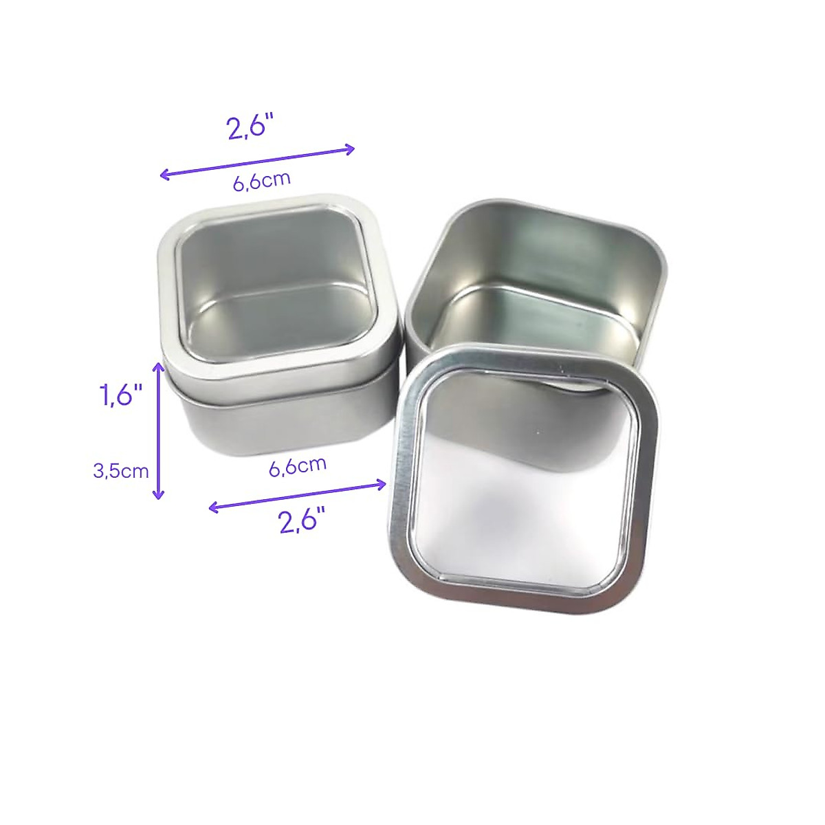 Shirin Packaging Metal Tin Containers for Mint Storage Metal Tins With Lids Tin Boxes Small Metal Box Lid 15/1, storage container square 2.6" x 2.6" x 1.6" Bead Organiser, Treasure Box Silver
