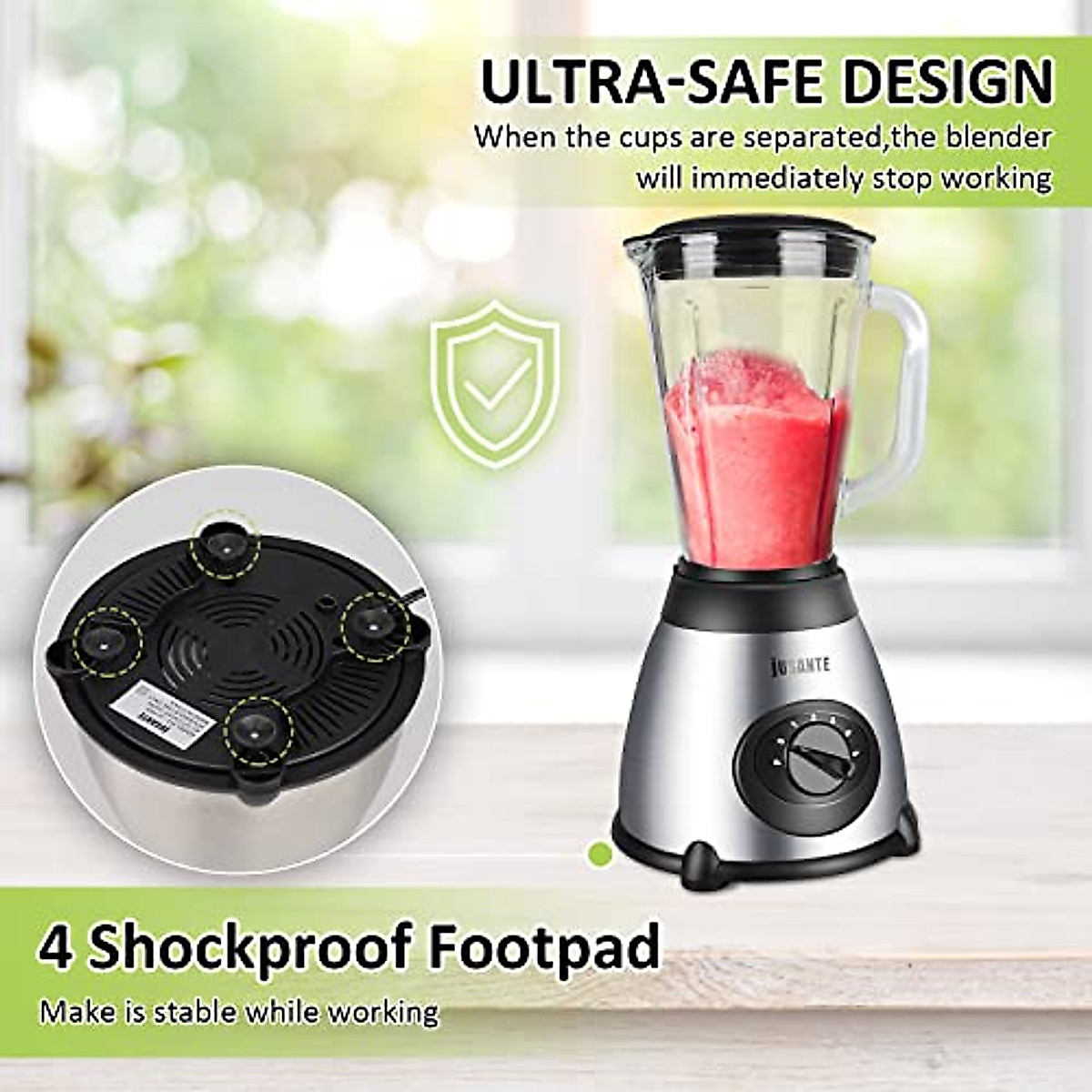 Countertop Blender, 1000W Professional Kitchen Blender for Shakes and Smoothies High Speed Ice Blender Frozen Drinks 48 OZ Glass jar (Black)