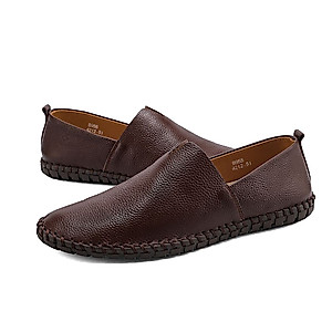 Men's Genuine Leather Loafer Shoes Slip On Soft Walking Driving Shoes,Dark Brown,44EU=10 M US