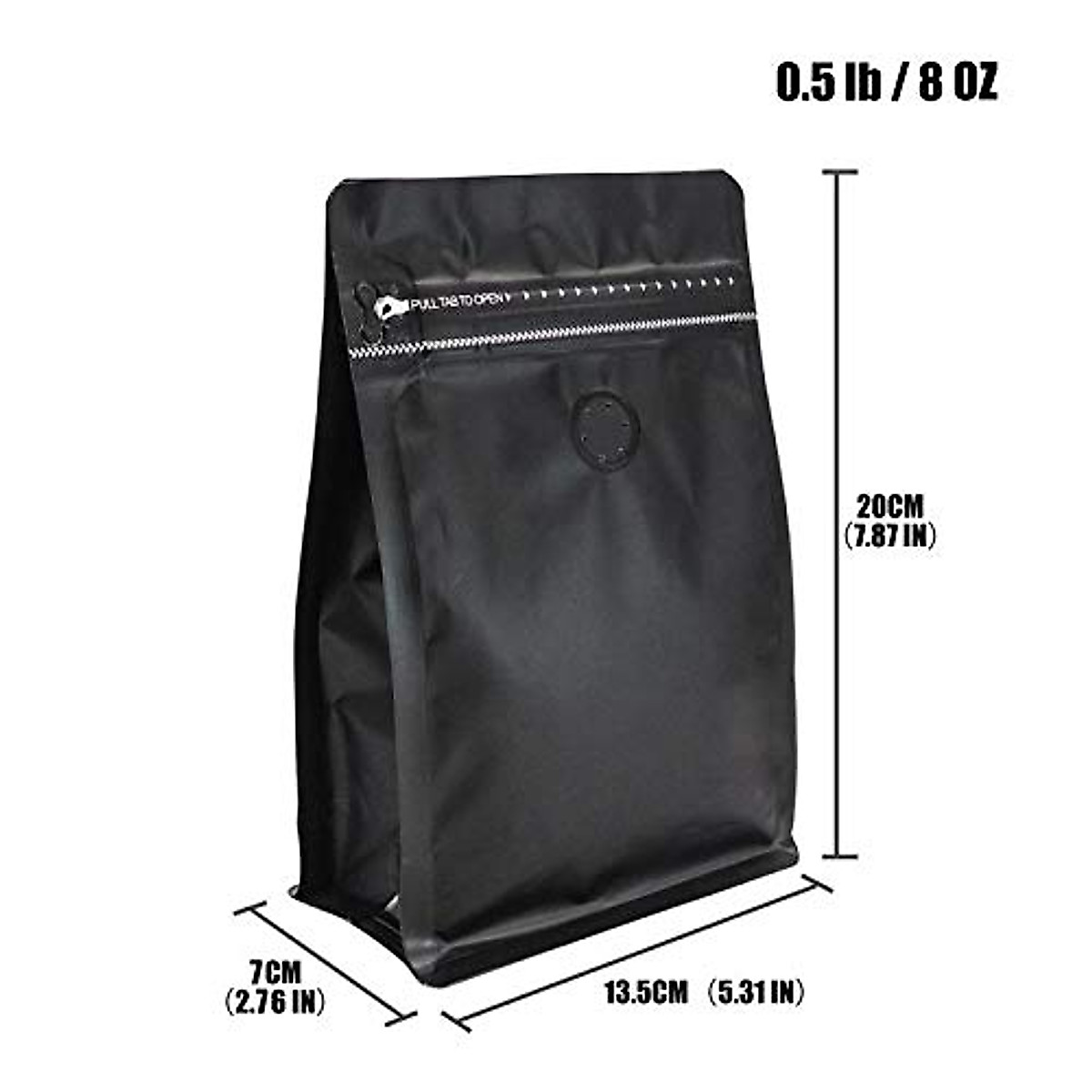 Idealux Black Coffee Bags with Valve, Aluminum Foil High Barrier bags, 0.5 lb Square Bottom Stand Up Pouches, Zip Lock Stand Up coffee Bags, Reusable Food Storage Bags 50pcs 8 OZ