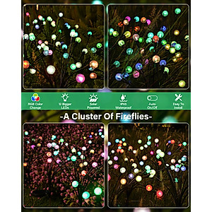 6 Pack 72 Big LEDs Colored Solar Firefly Lights Outdoor Waterproof-RGB Color Changing Solar Garden Lights-Swaying Dance Lights-Solar Powered Firefly Lights-Pathway Decoration Lights For Yard Christmas