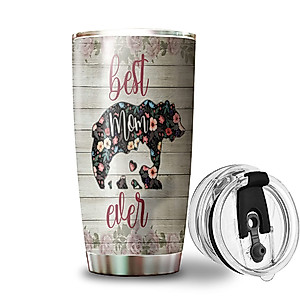Mama Bear Stainless Steel 20oz Travel Coffee Mug with Lid - Double Wall Tumbler - Best Mom Ever