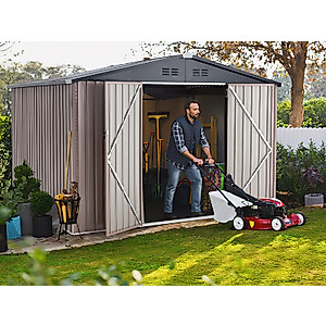 AECOJOY 8' x 10' Metal Storage Shed for Outdoor, Steel Yard Shed with Design of Lockable Doors, Utility and Tool Storage for Garden, Backyard, Patio, Outside use.