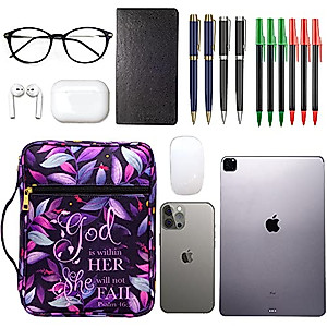 Bible Cover for Women, Bible Holder, Bible Cover Carrier Carrying Organizer Bag, God is Within Her She Will Not Fall, Zipper and Pockets for Standard Size Bible, Gift for Women Girl Kid (Pink)