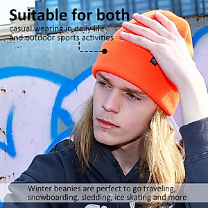 Joywant Knit Orange Beanie Hats for Men Slouchy Acrylic Guys Women Winter Hat Skull Caps All Season Cuffed Unisex Beanies (Fluorescent Red)