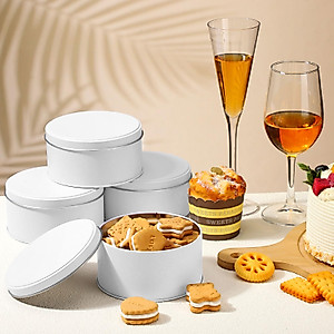 Hicarer 10 Pack Pure White Cookie Tins with Lids Round Mini Cake Christmas Gift Tin Metal Empty Tin Cookies Container Tin Cans with Lids for Cakes Tinplate Box for Storing Snack Chocolate Baking