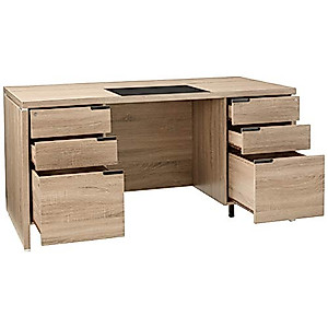 Benzara Wooden Desk with Locking Drawers, Brown