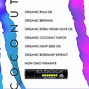 You Da Balm Organic Lip Balm, Coconut Flavor - 100% Natural Lip Moisturizer, USDA Certified - Lip Balm for Dry, Cracked Lips (2 Pack)