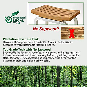 Bali Teak & Aluminum Indoor Outdoor Shower/Bath/Spa/Patio Stool Bench, Seat Chair with Storage Shelf and Adjustable TPR Feet, Anthology Spa Collection, B103/BGE (Light Beige)