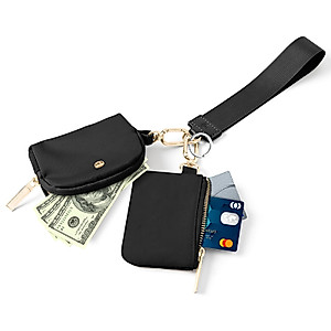 Keychain Wallet Mini Zip Around Wristlet Wallets for Women Detachable Dual Pouch Wristlet Portable Coin Purse Small Wallets