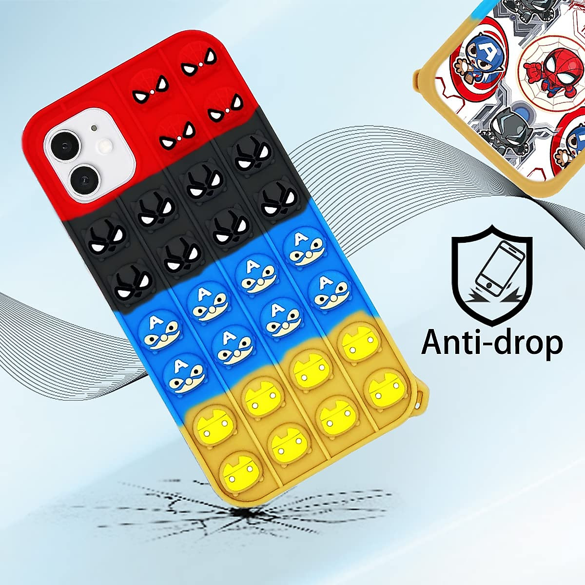 Courgas for iPhone 11 Case for Boys Kids, Cartoon Bubble Silicone Anti-Slip Shockproof Anti-Scratch Anti-Fingerprint, Includes Detachable Lanyard Strap, 6.1 inch