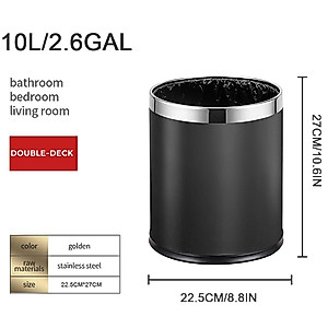 LEASYLIFE,Open Top Hotel Trash Can, Office Metal Black Waste Basket,Round Garbage Can for Hotel,Restaurant,Office