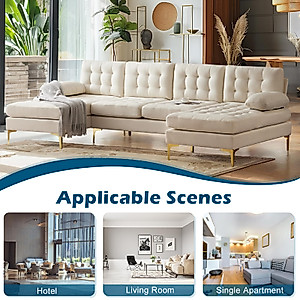 VINGLI 110" Modern U Shaped Sectional Sofa Couch with 51" D Double Chaise for Living Room, Large Tufted Button Couch Sets with 5.9" Thickness Seating Padding for Small Spaces (Beige,Tufted Button)