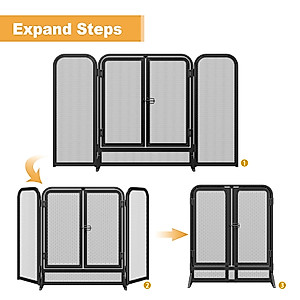Mr IRONSTONE 3 Panel Fireplace Screen 51.5" W x 32.5" H Modern Foldable with Wrought Metal Decorative Mesh, Heavy Duty Fire Spark Guard Cover for Home Decor Indoor, Black