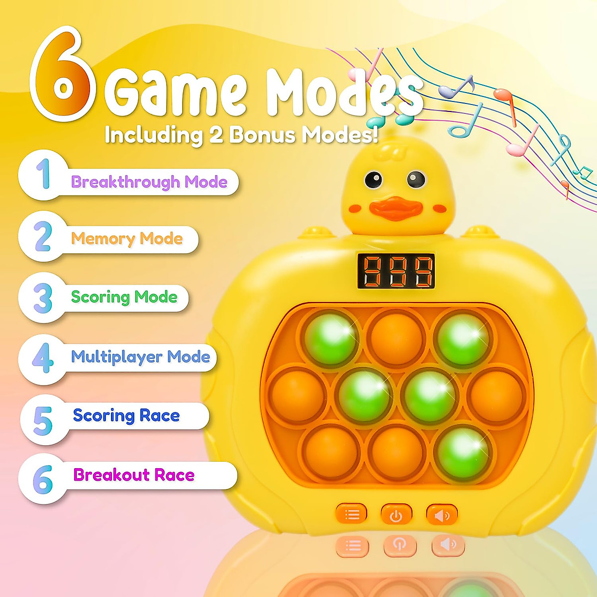 Marlo & Buzz Fast Push Game Toy with Popit Game Controller, Pop Fidget Animal with LED Screen - Sensory and Memory Console, Quick Bubble Light Toy, Pocket Games (Duck) Brown, Yellow, Pink, Blue, Red