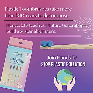 Rewa Kids Kawaii Unicorn l Children Bamboo Toothbrushes l Organic Compostable Natural Ayurvedic l Pack-4 l Soft Bristles BPA Free Pink (Sassy) & Blue (Shiny).