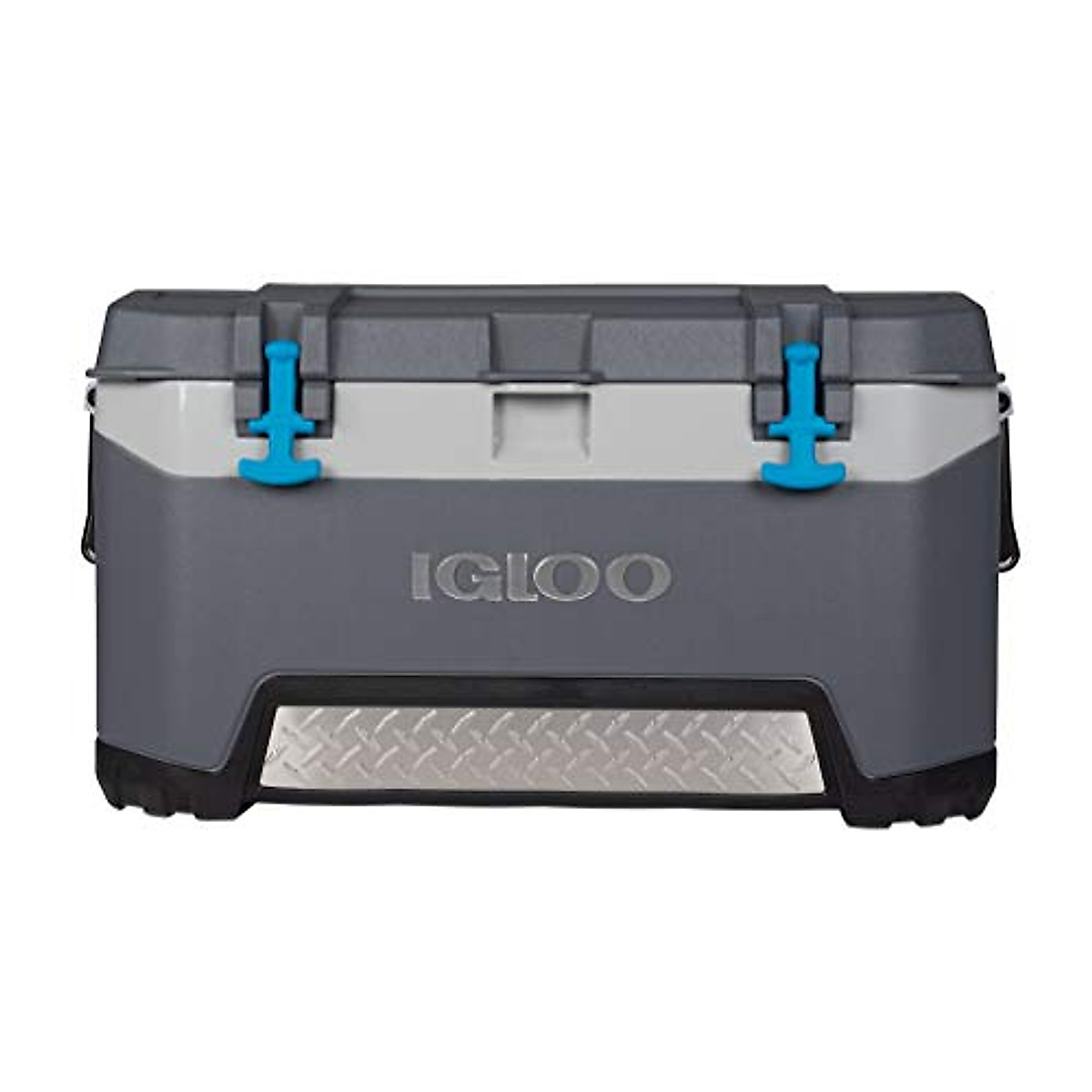 Igloo BMX 72 Quart Cooler with Cool Riser Technology, Fish Ruler, and Tie-Down Points - 18.70 Pounds - Carbonite Gray and Blue
