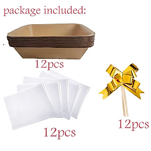 Valentine's Day Baskets For Gifts Empty, 12 PCS Sturdy Diy Kraft Market Tray Cardboard Basket To Fill Bulk with 12 clear plastic bags, 12 PCS gold bows for Valentine's Day,Easter, Birthday,Wedding