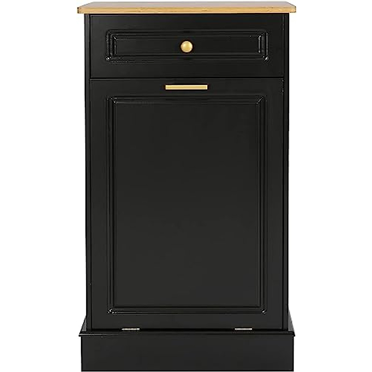 Scurrty 20.5'' Wooden Tilt Out Trash Can Cabinet for Kitchen Island,Tilt Out Bin for Trash Disposal Recycling, Handmade Solid Wood Hideaway Trash Holder for Laundry Hamper with Drawer (Black, Single)