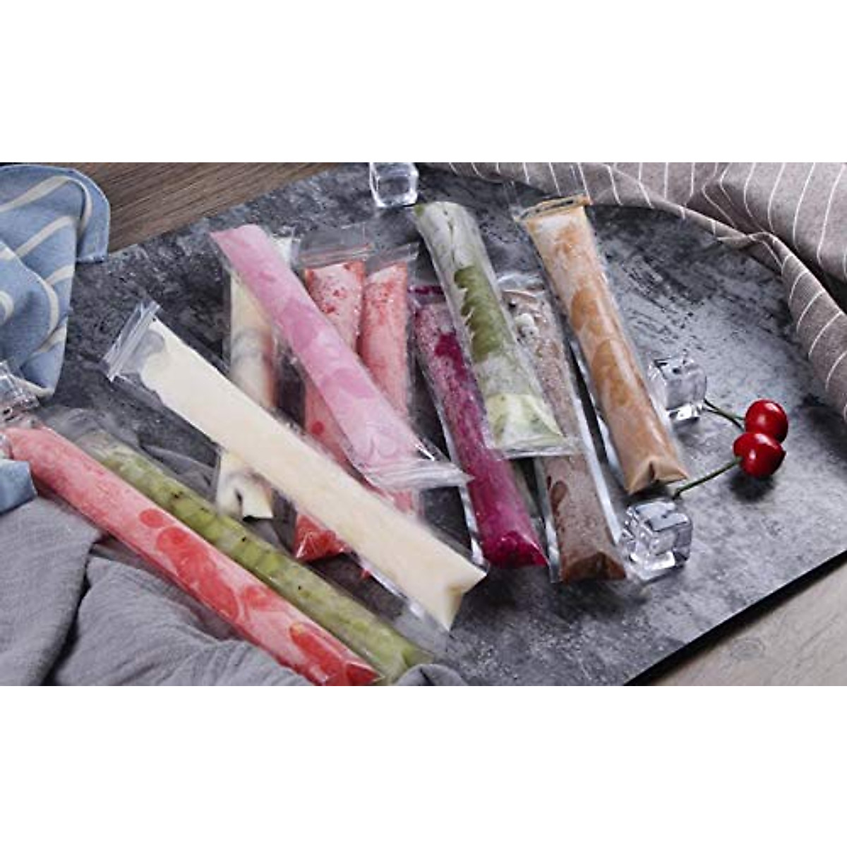 120pcs Ice Popsicle Molds Bags Pop Mold Pouch with Zip Seals get Funnel Free, 11"x2" DIY Zip-Top Ice pop Pouches for Gogurt Ice Candy or Freeze Pops Fruit Vegetable Freezer Tubes