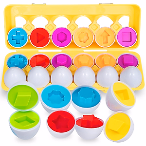 ThinkMax Matching Eggs Toys for Toddlers 1 2 3 Year olds,12 Pack Easter Eggs Baby Color Shape Recognition Sorting & Stacking Learning Toys, Montessori Toys for Preschool Pre-Kindergarten Boys Girls