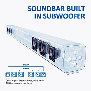 WITSHOCK Sound Bar Soundbar TV Speaker: Surround System Home Theater with Built-in Subwoofer Wireless Wired Bluetooth 5.0 Optical AUX HDMI-ARC RCA USB Connectivity for Television - Mountable