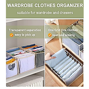 Wardrobe Clothes Organizer, 7 Grids Drawer Organizers for Clothing, Bedroom clothes organizer for folded clothes, Closet Organizers and Storage Baskets for Pants,T-Shirts, Jeans (5 Pack 2M+3L)