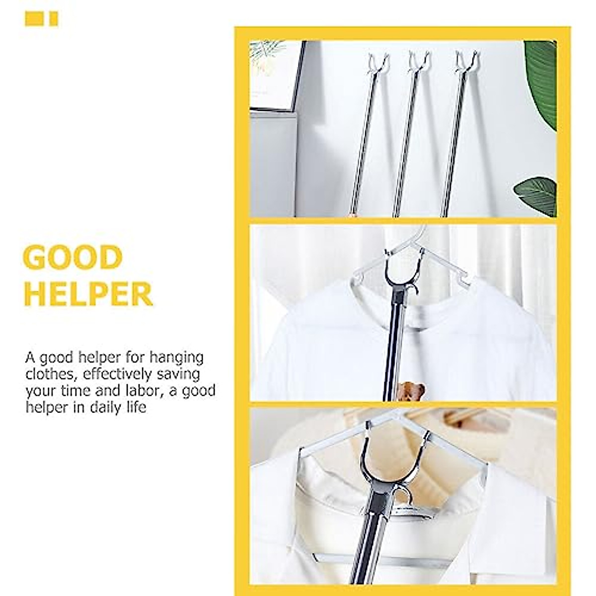 Cabilock 2pcs Telescope Clothes Reach Stick Adjustable Clothes Reaching Pole Retractable Clothesline Rod for Indoor or Outdoor Use